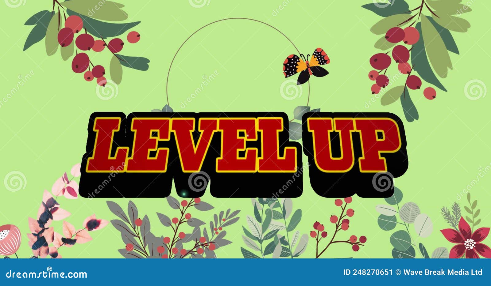 Image of Level Up in Digital Abstract Space with Flower Frame Stock ...