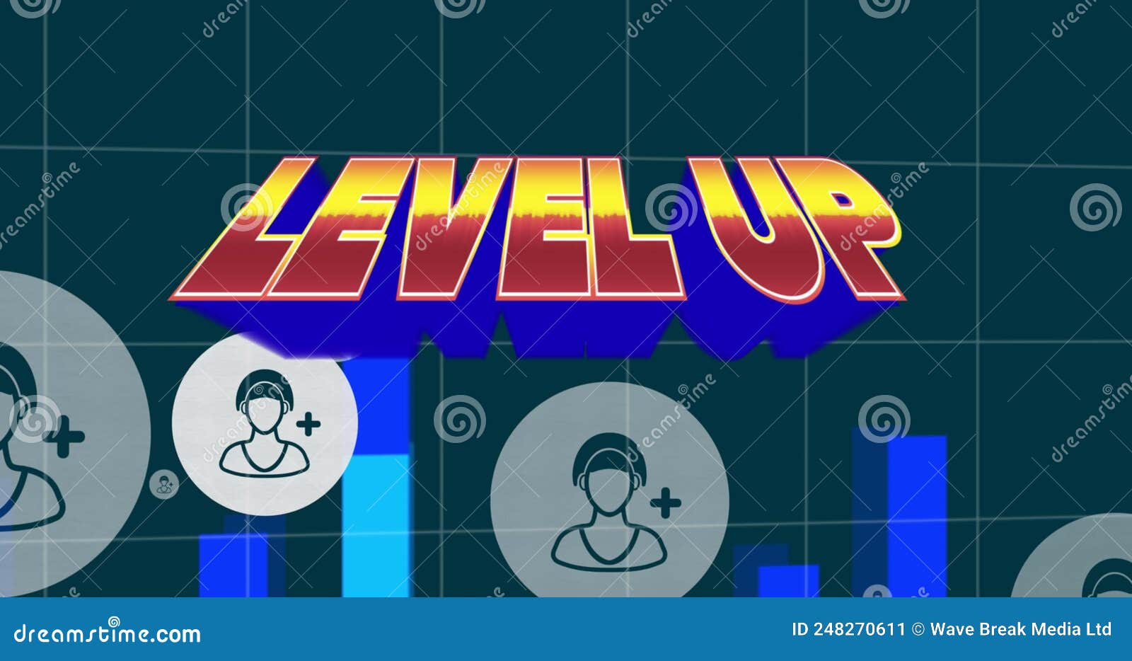 Image of Level Up in Digital Abstract Space with User Icons Stock ...