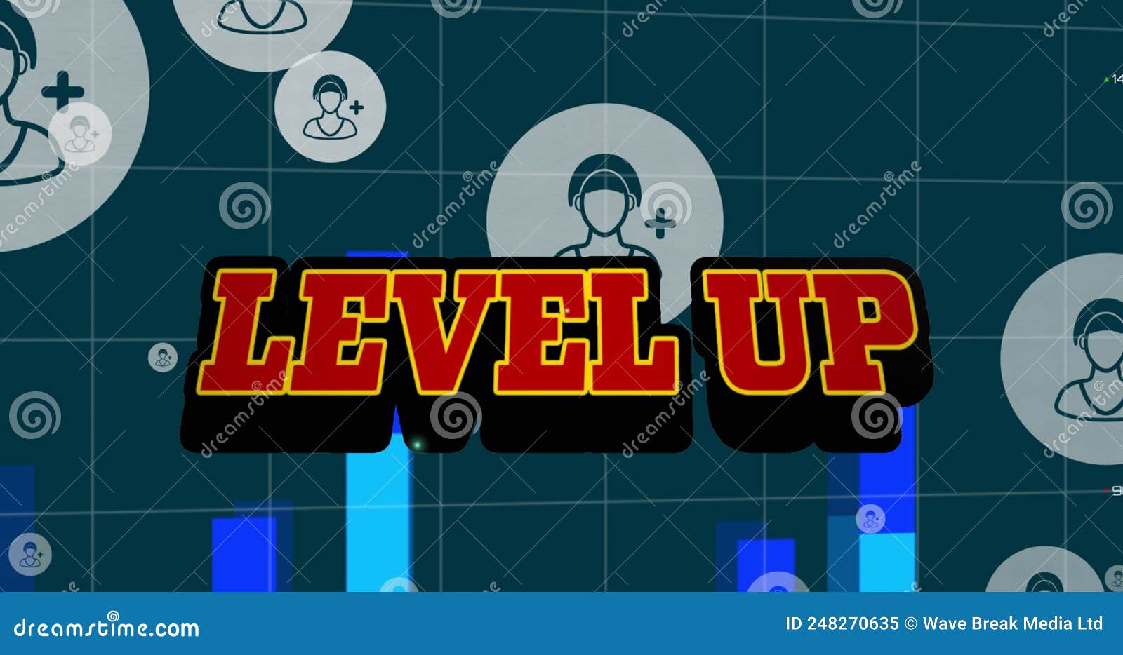 Image of Level Up in Digital Abstract Space with User Icons Stock ...