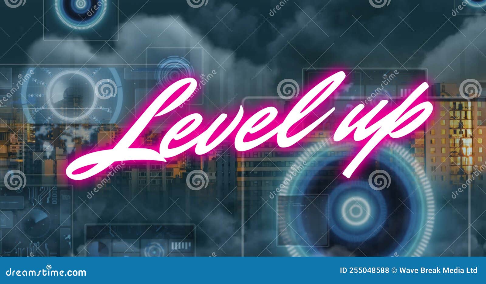 Image of Level Up Text and Data Processing Over Cityscape Stock Photo ...