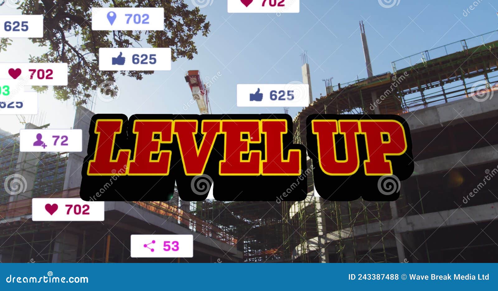 Image of Level Up Text and Numbers Growing Over Cityscape Stock ...