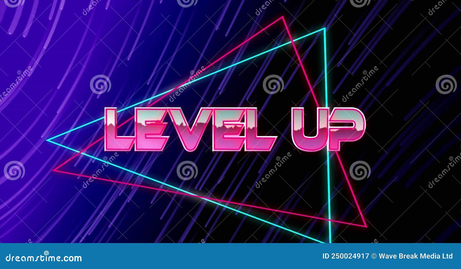 Image of Level Up only Text Over Moving Blue and Pink Light Trails ...