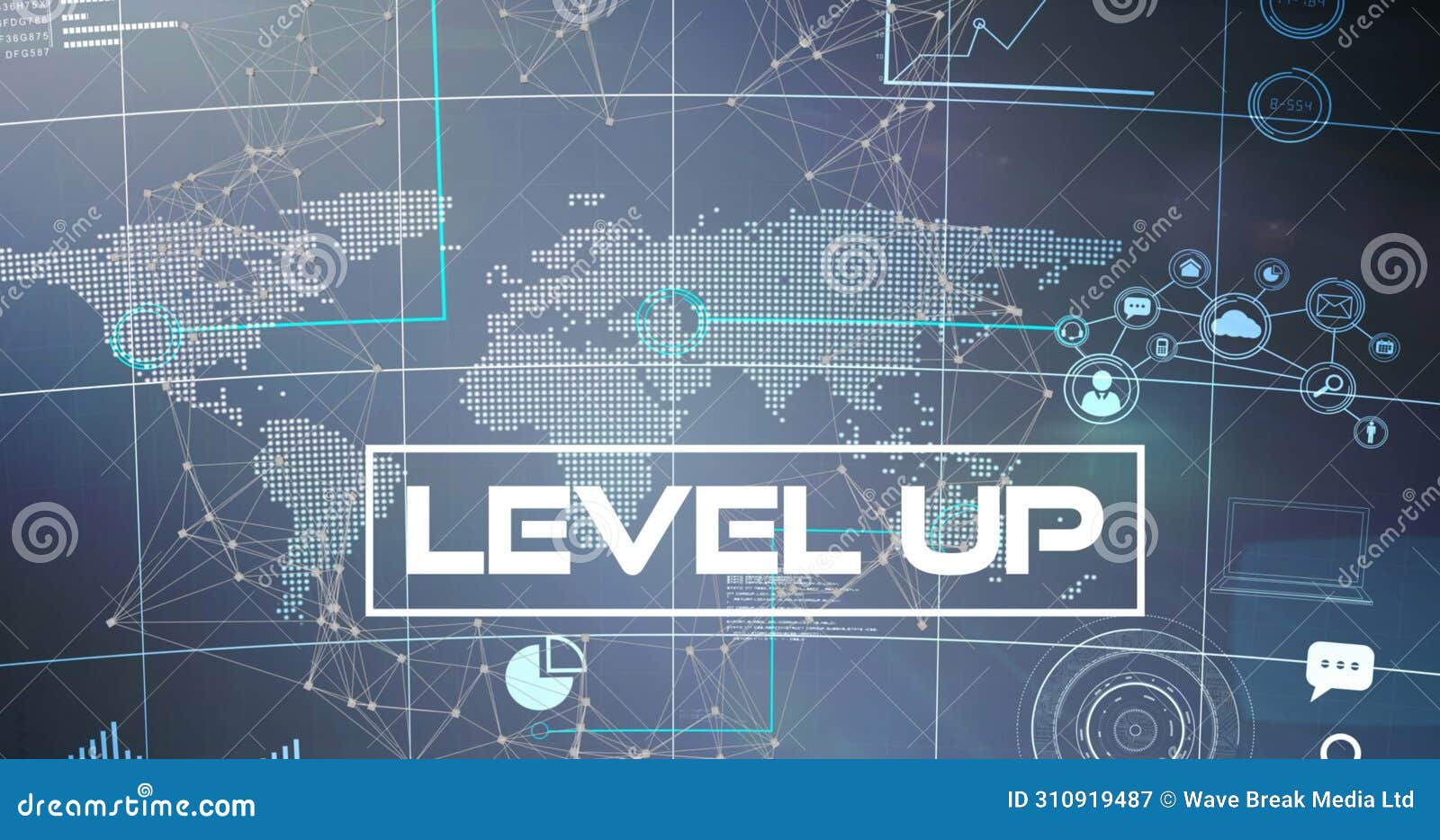 Image of Level Up Text Over Network of Connections and World Map Stock Image - Image of ...