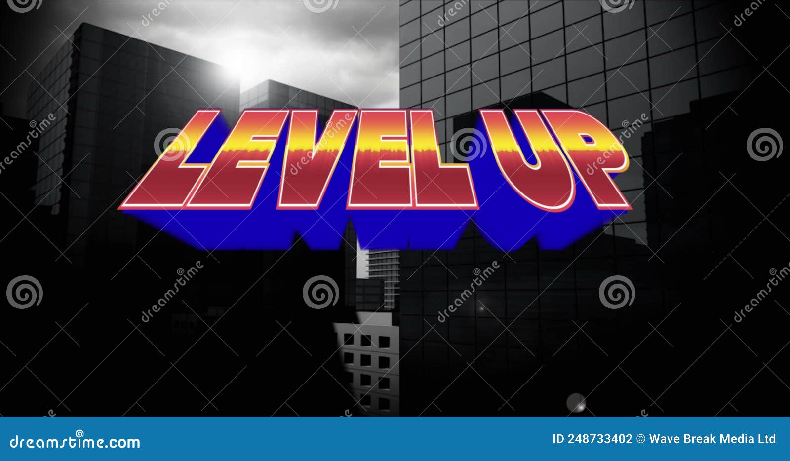 Image of Level Up Text in Red and Yellow Letters Over Cityscape Stock ...