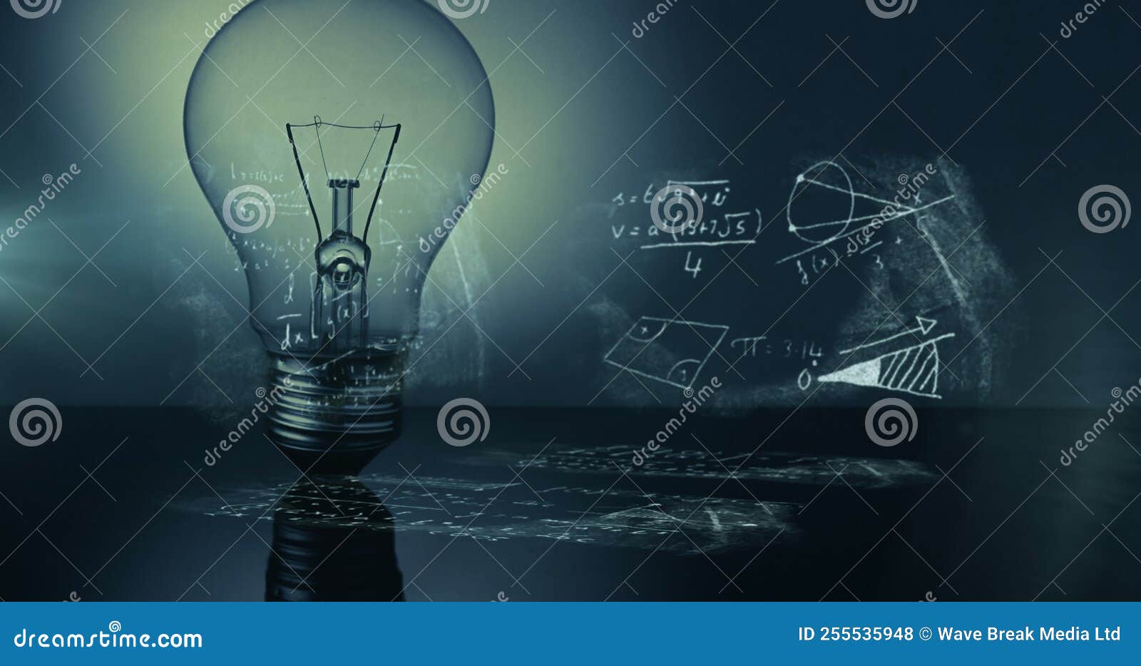 Image of Light Bulb with Scientific Formulae and Data Processing Stock ...