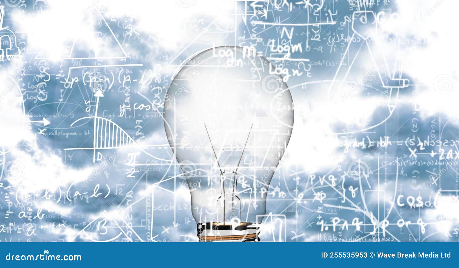 Image of Light Bulb with Scientific Formulae and Data Processing Stock ...
