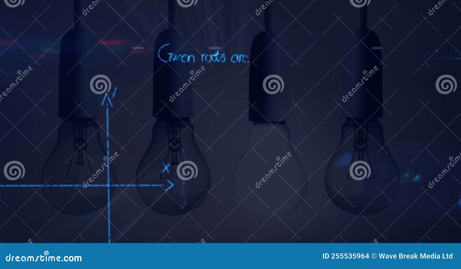 Image of Light Bulbs with Scientific Formulae and Data Processing Stock ...