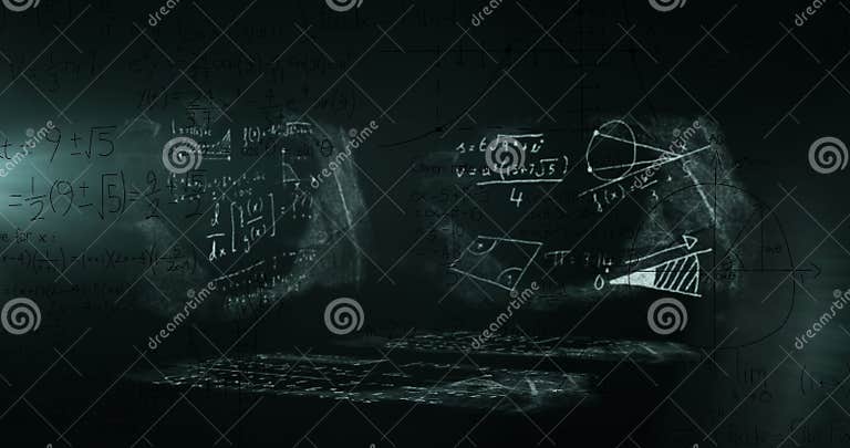 Image of Light Trails Over Mathematical Equations on Black Background ...