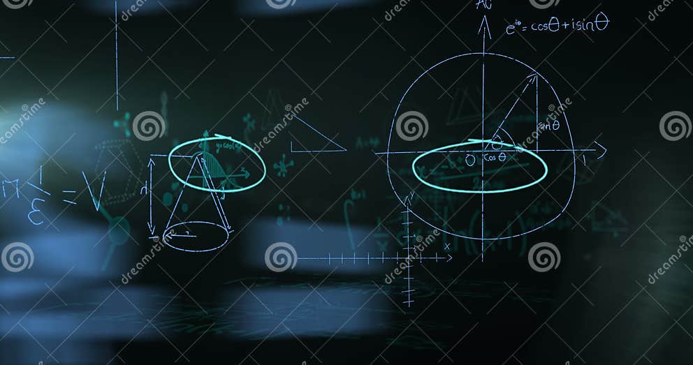 Image of Light Trails Over Mathematical Equations on Black Background ...
