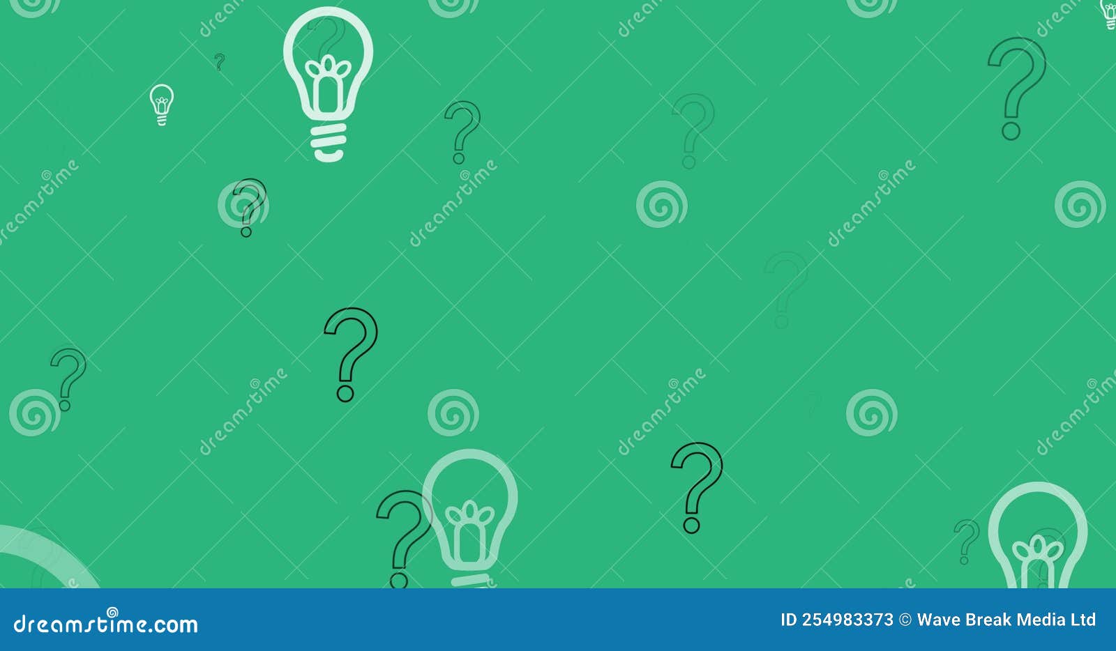 Image of Lightbulb Icons Over Question Marks on Green Background Stock ...