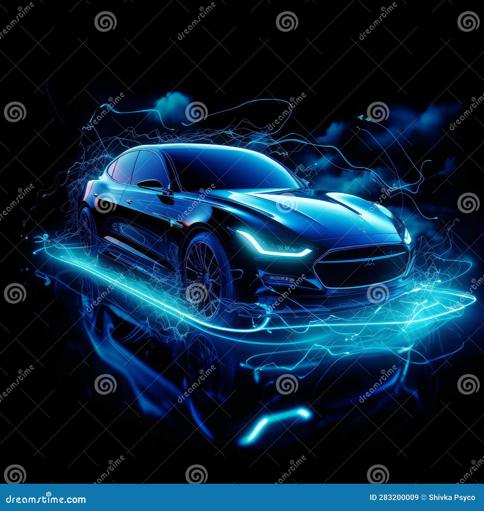 Image of a Lightning Bolt Striking Car Neon on a Black Background Stock ...