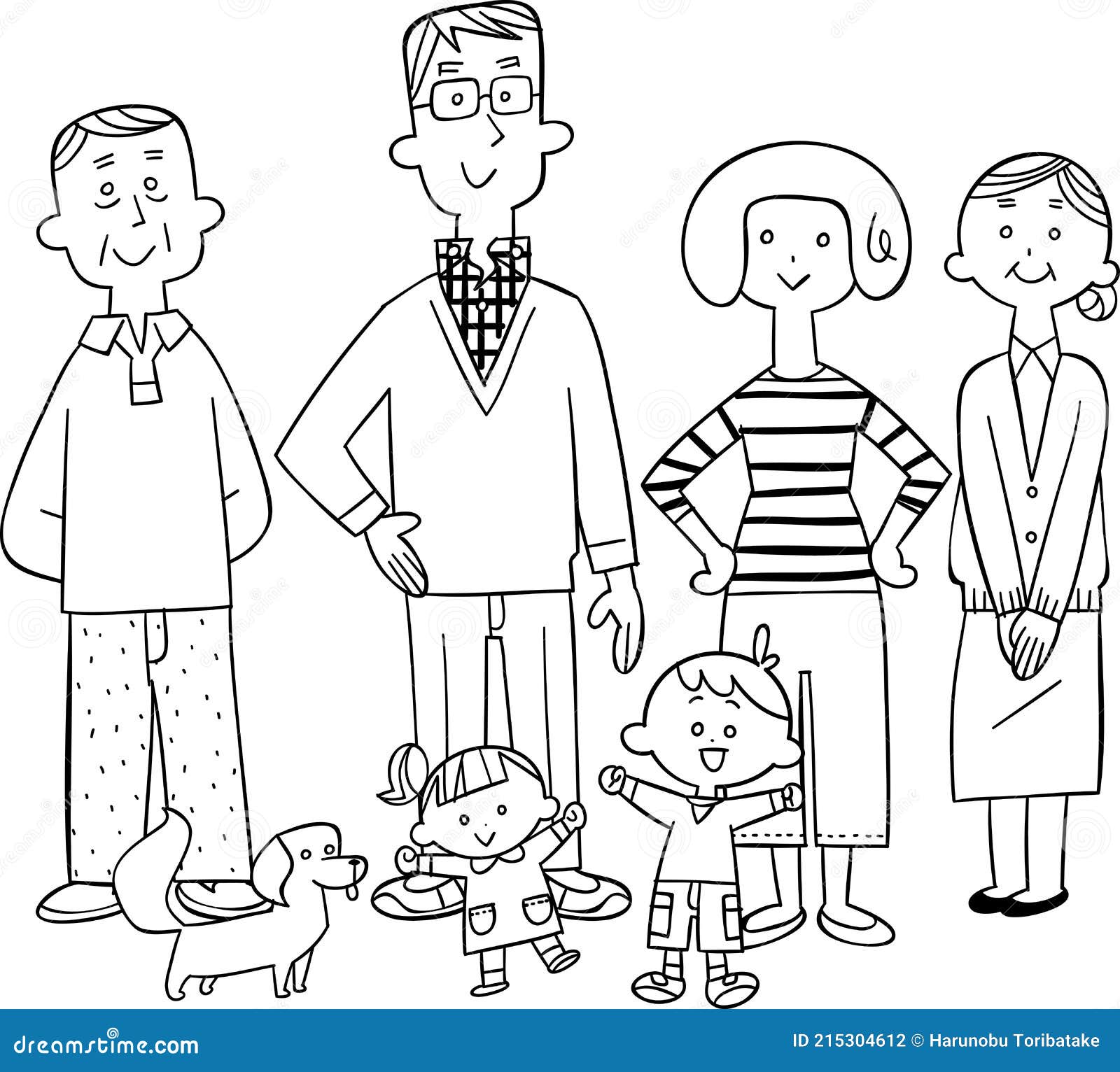 Line Art of a Happy Three-generation Family Stock Vector - Illustration ...