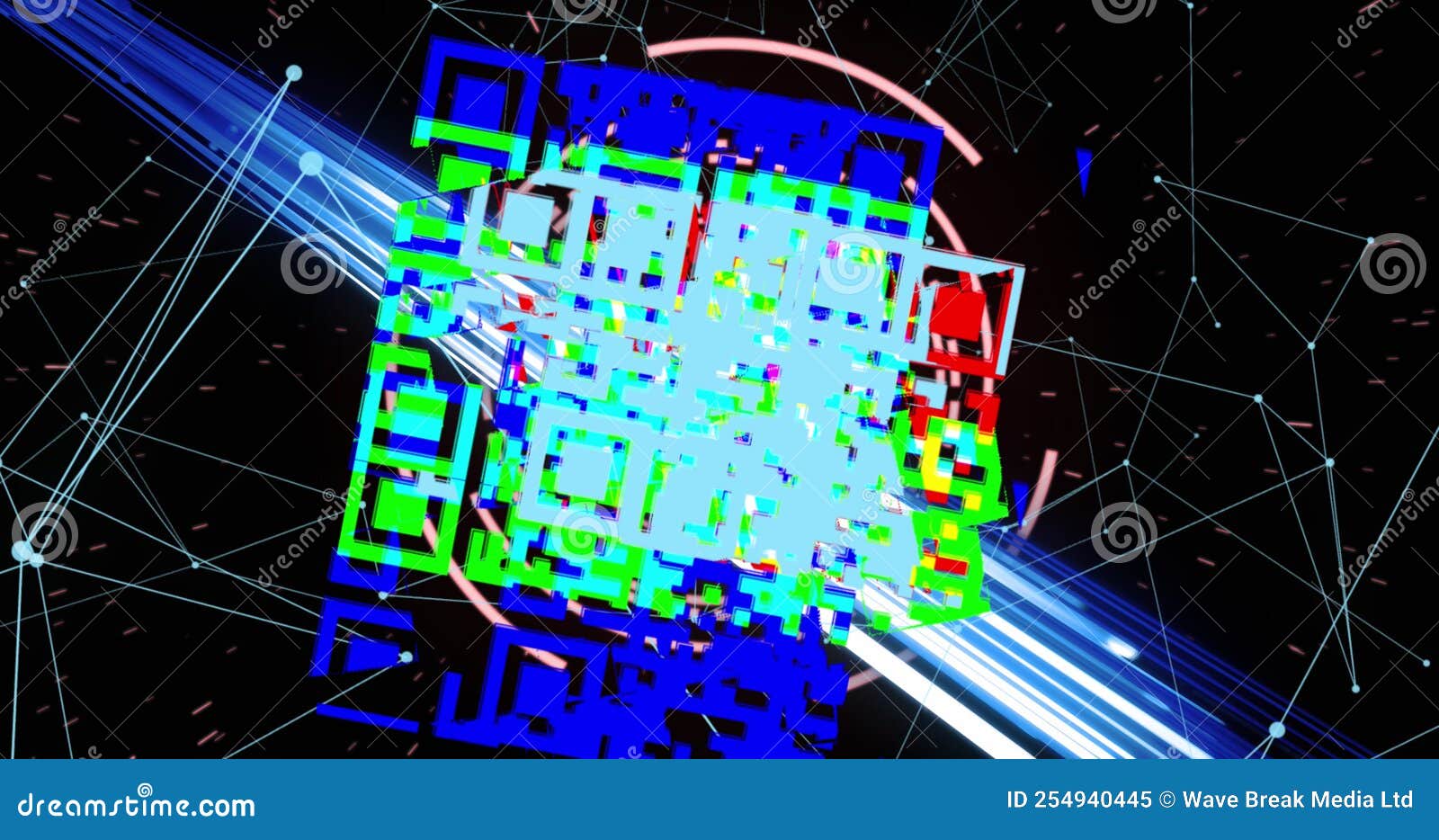 Image of Lines Over Qr Code on Black Background Stock Illustration ...