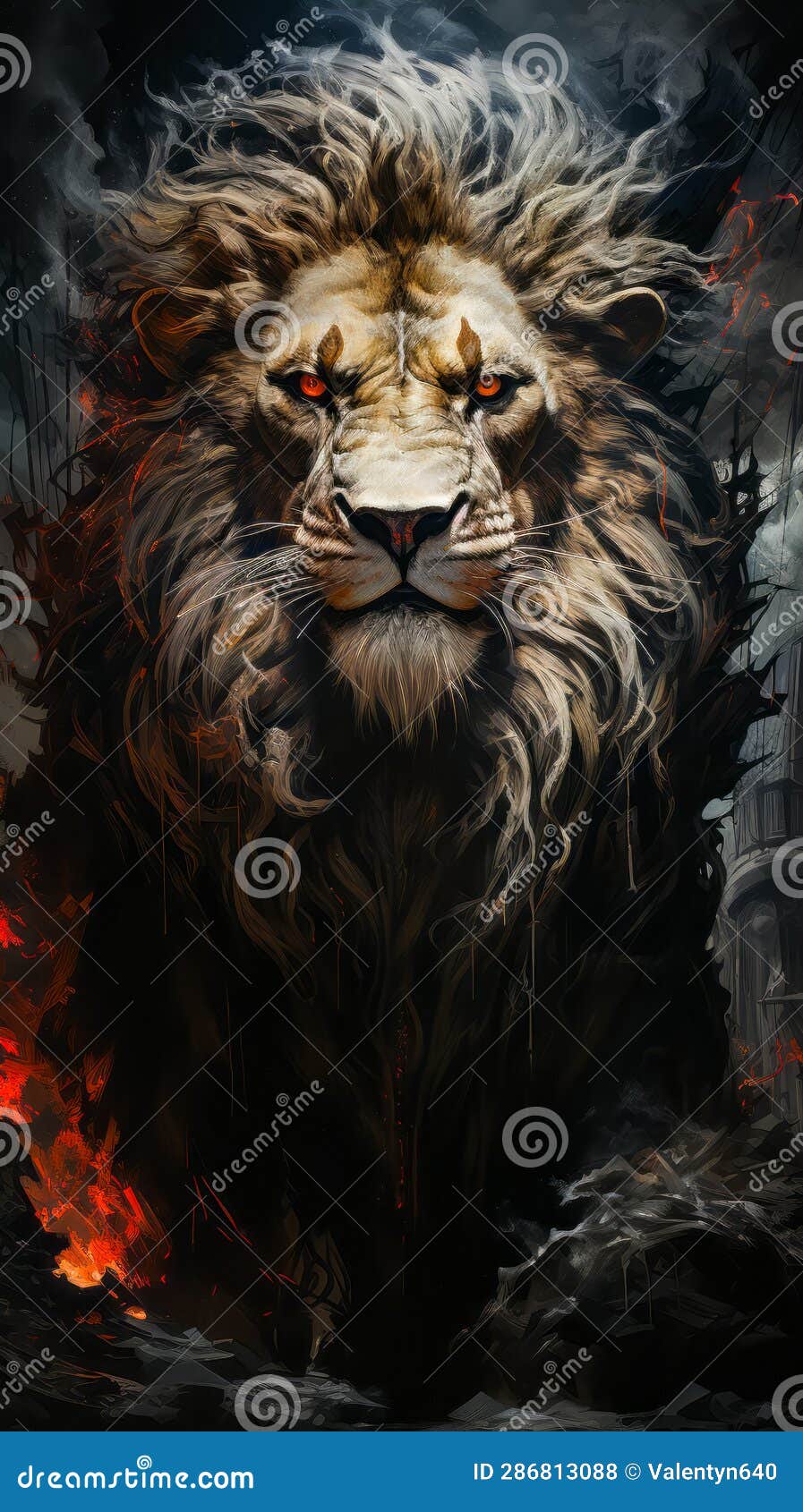 Image of Lion with Red Eyes in Front of Castle. Generative AI Stock ...