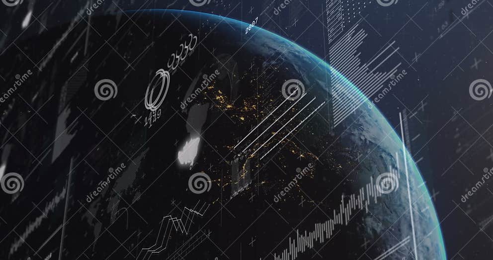 Image of Loading Bars, Graphs Over Rotating Globe Against Sun on ...