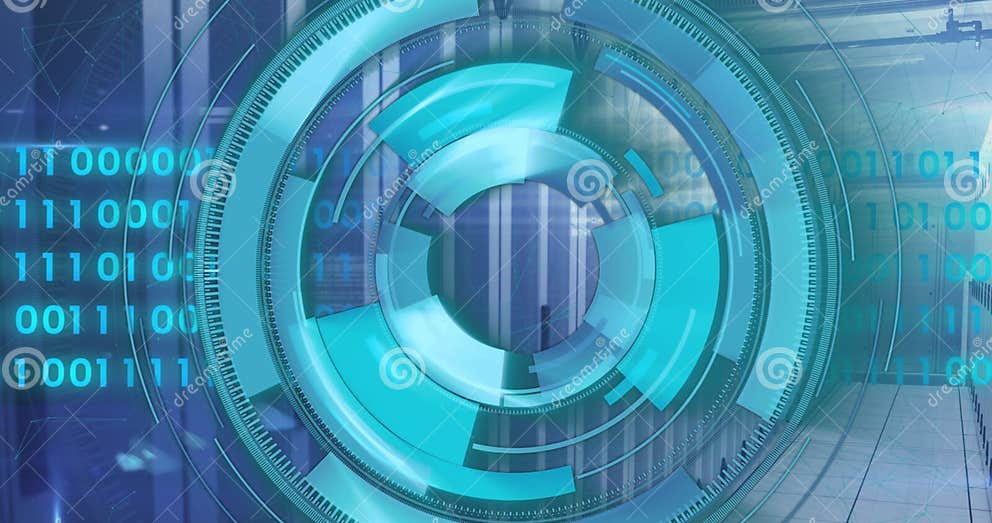 Image of Loading Circles and Binary Codes Over Data Server Room Stock ...