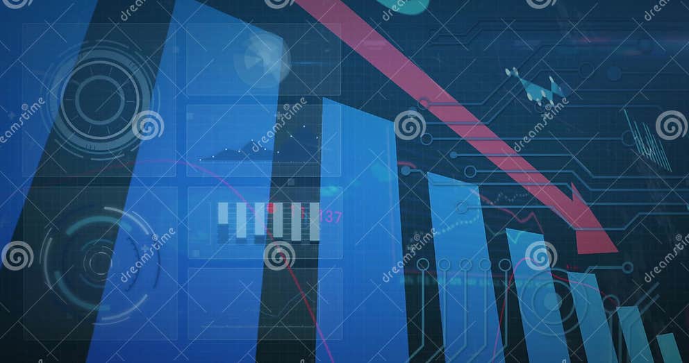 Image of Loading Circles, Changing Numbers, Arrow on Falling Graphs ...