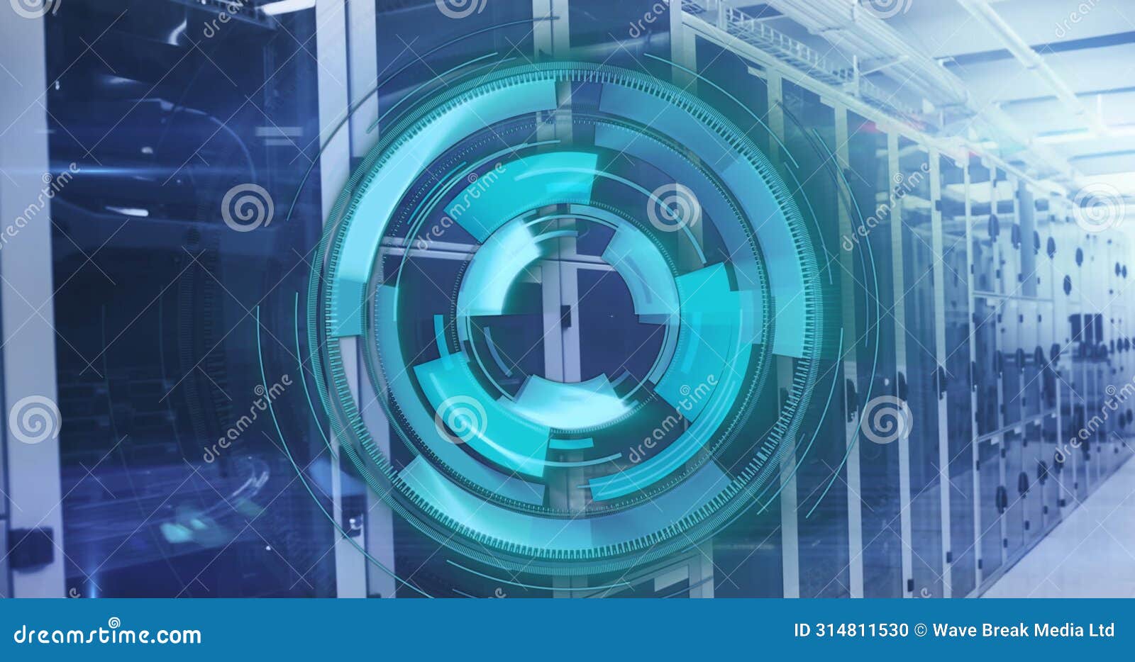 Image of Loading Circles and Computer Language Over Lens Flares Against Server Room Stock ...