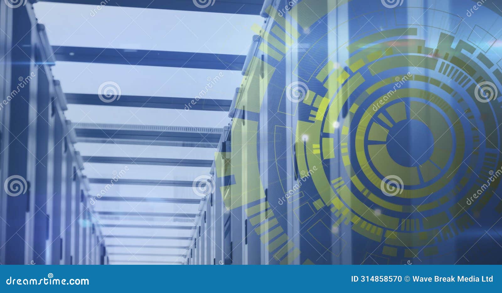 Image of Loading Circles and Computer Language Over Server Racks in Server Room Stock Photo ...