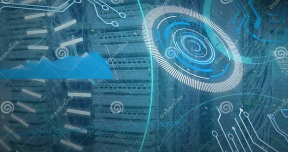 Image of Loading Circles, 5g Text, Graph and Circuit Board Pattern Over ...
