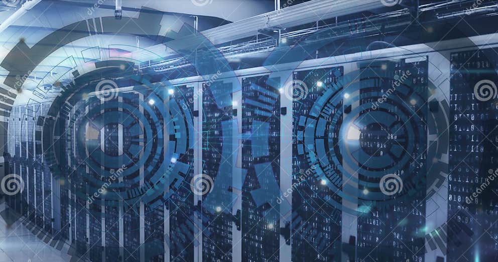 Image of Loading Circles Over Binary Codes on Data Server Racks in Server Room Stock ...