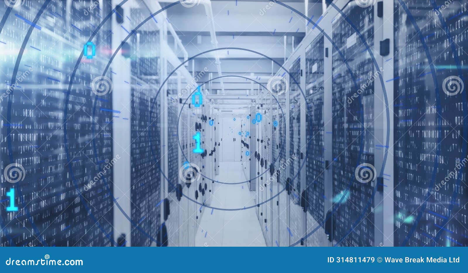 Image of Loading Circles Over Binary Codes Moving between Server Racks at Data Center Stock ...