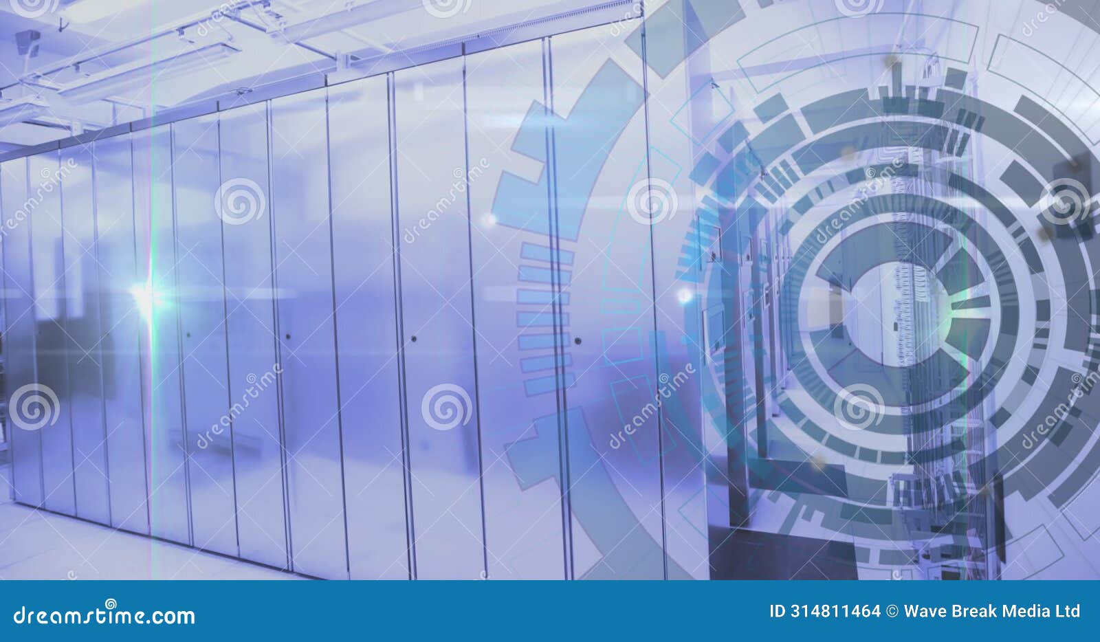 Image of Loading Circles Over Lens Flare Against Server Room in ...
