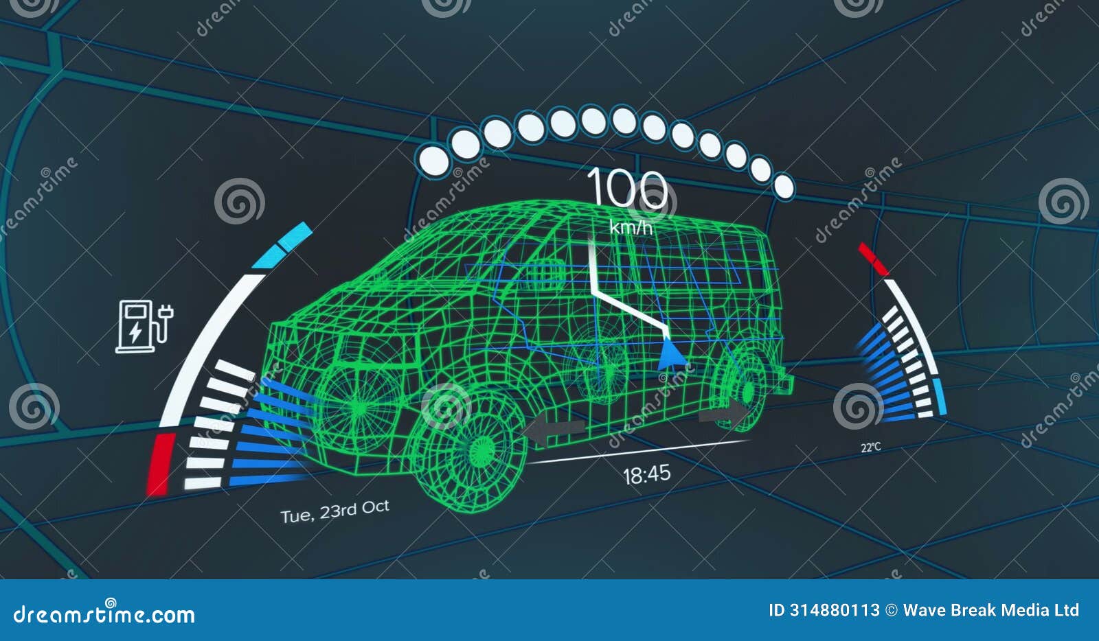 Image of Loading Speedometer Over 3d Model of Van Against Black ...