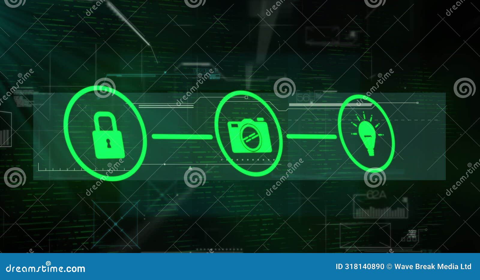 Image of Lock, Camera, Light Bulb Forming Flowchart Over Programming ...