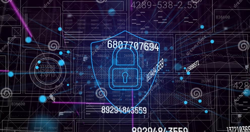 Image of Lock and Shield with Changing Numbers Over Hud Interface ...