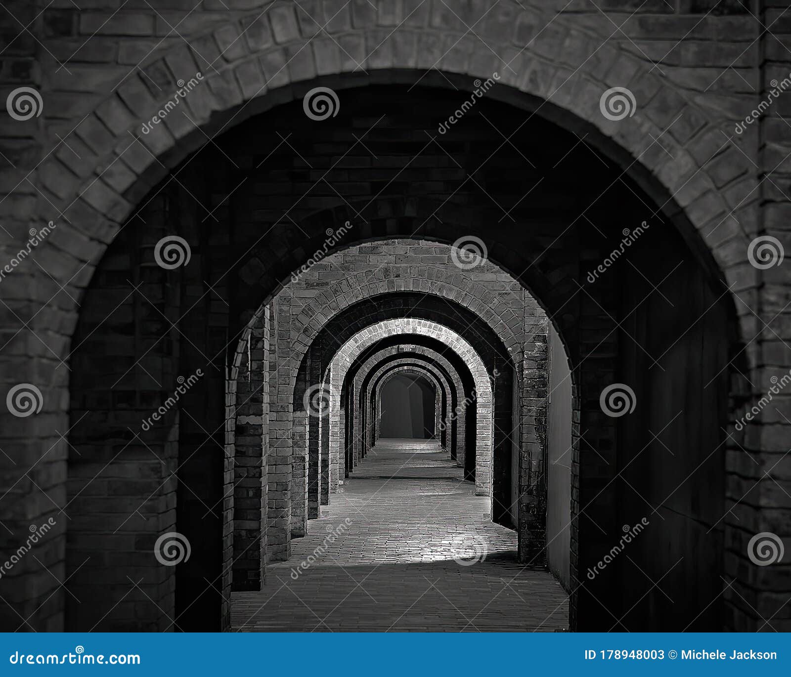 Image of a Long Arched Passageway Stock Image - Image of basement ...