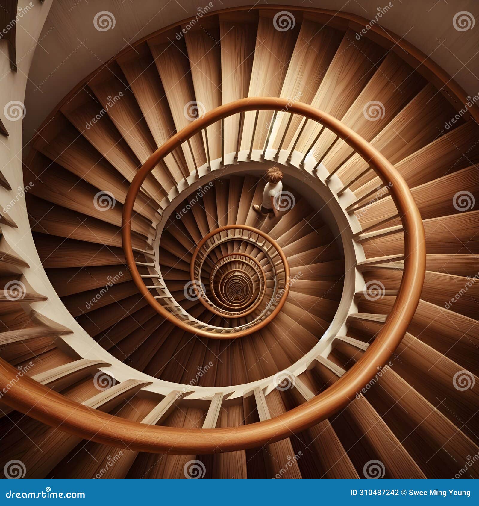 Image of Looking Down, a Paradoxical Illusion, a Wooden Spiral ...