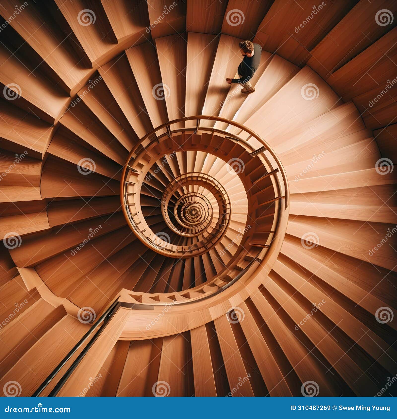 Image of Looking Down, a Paradoxical Illusion, a Wooden Spiral ...