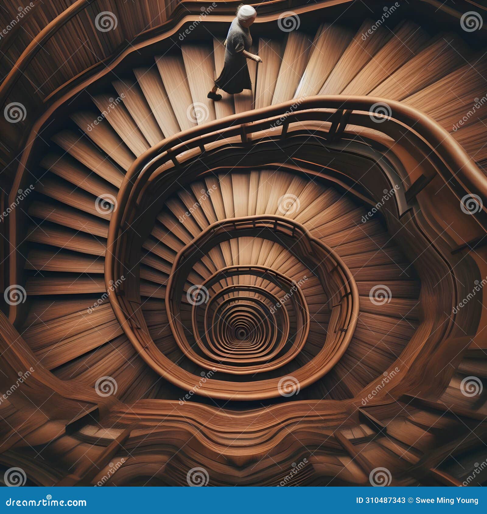 Image of Looking Down, a Paradoxical Illusion, a Wooden Spiral ...