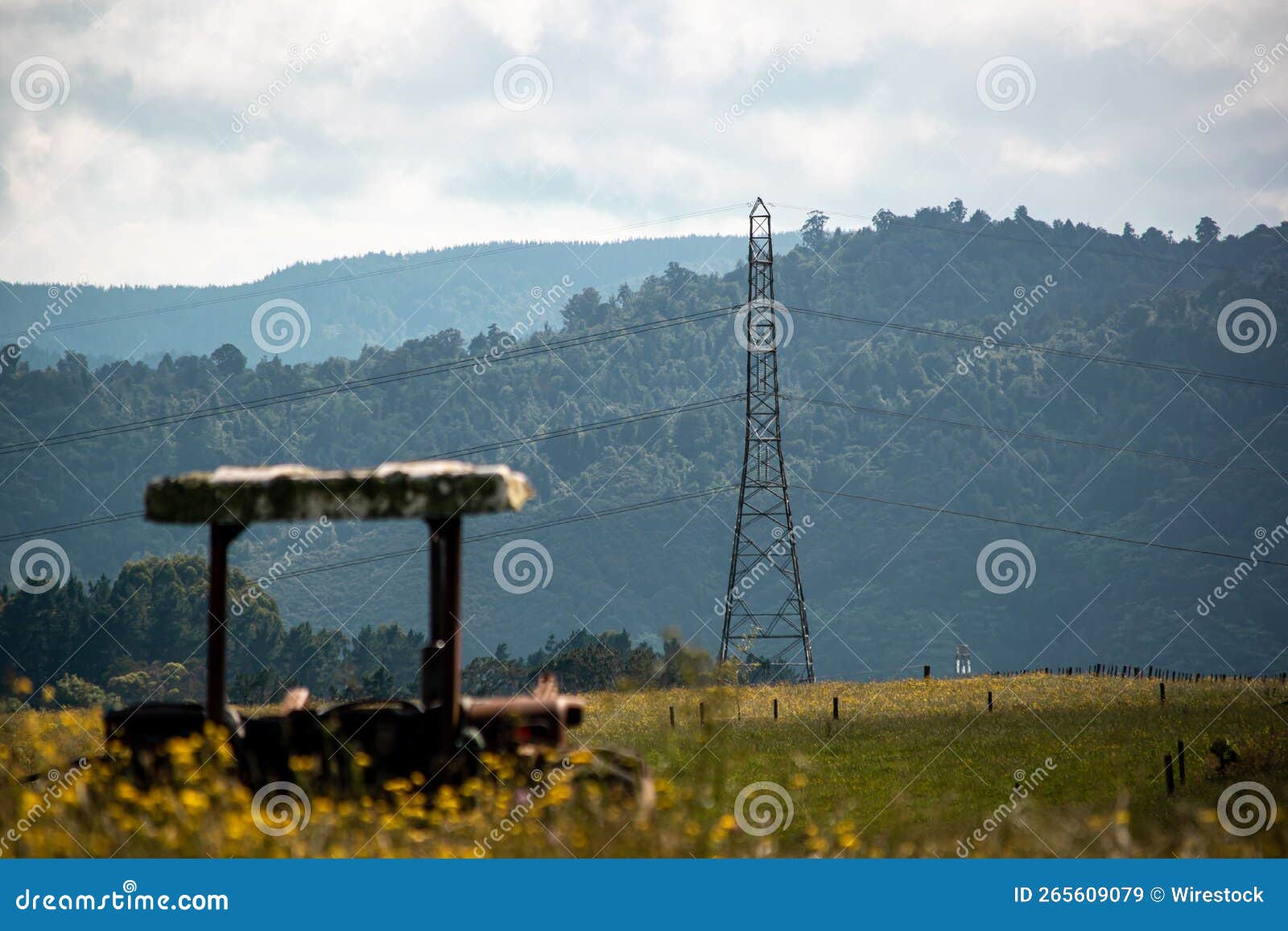 Image of a Looking Past a Tractor in a Paddock To the Ranges in Hunua ...