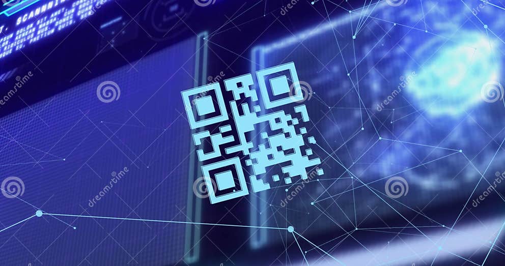 Image of Looping Qr Codes, Connected Dots with Globe, Computer Language ...