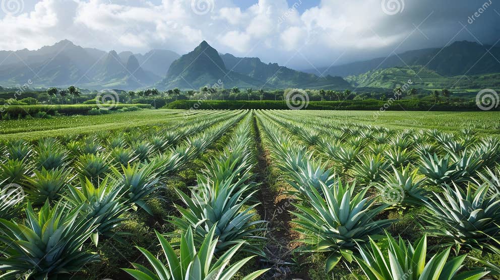 Image 1 a Lush Green Field Filled with Rows upon Rows of Pineapple ...
