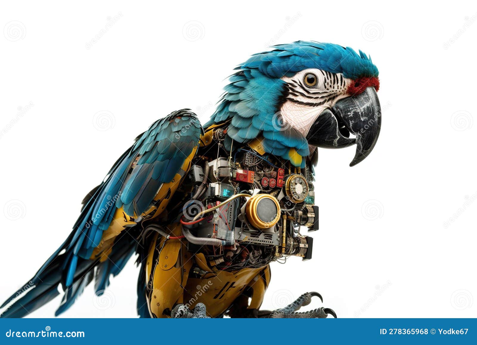 Macaw Parrot Modified into an Electronics Robot on a White Background ...