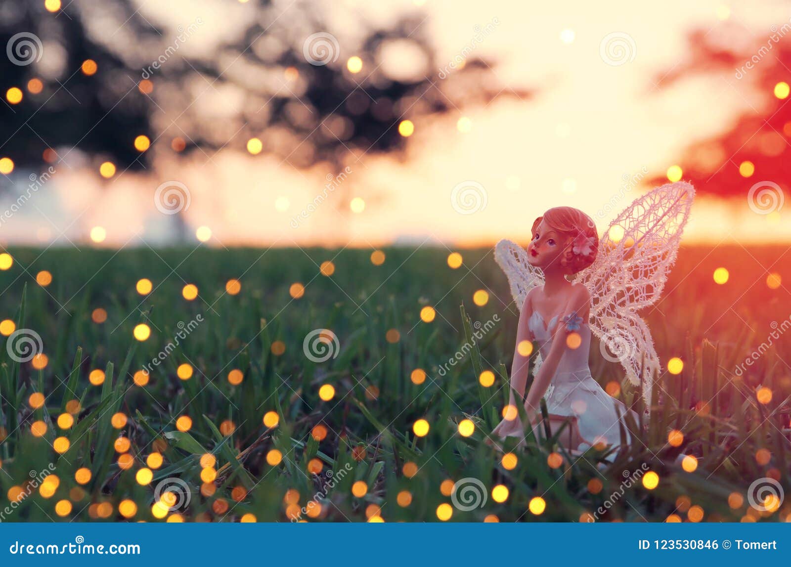 Image of Magical Little Fairy in the Forest at Sunset. Stock Photo ...