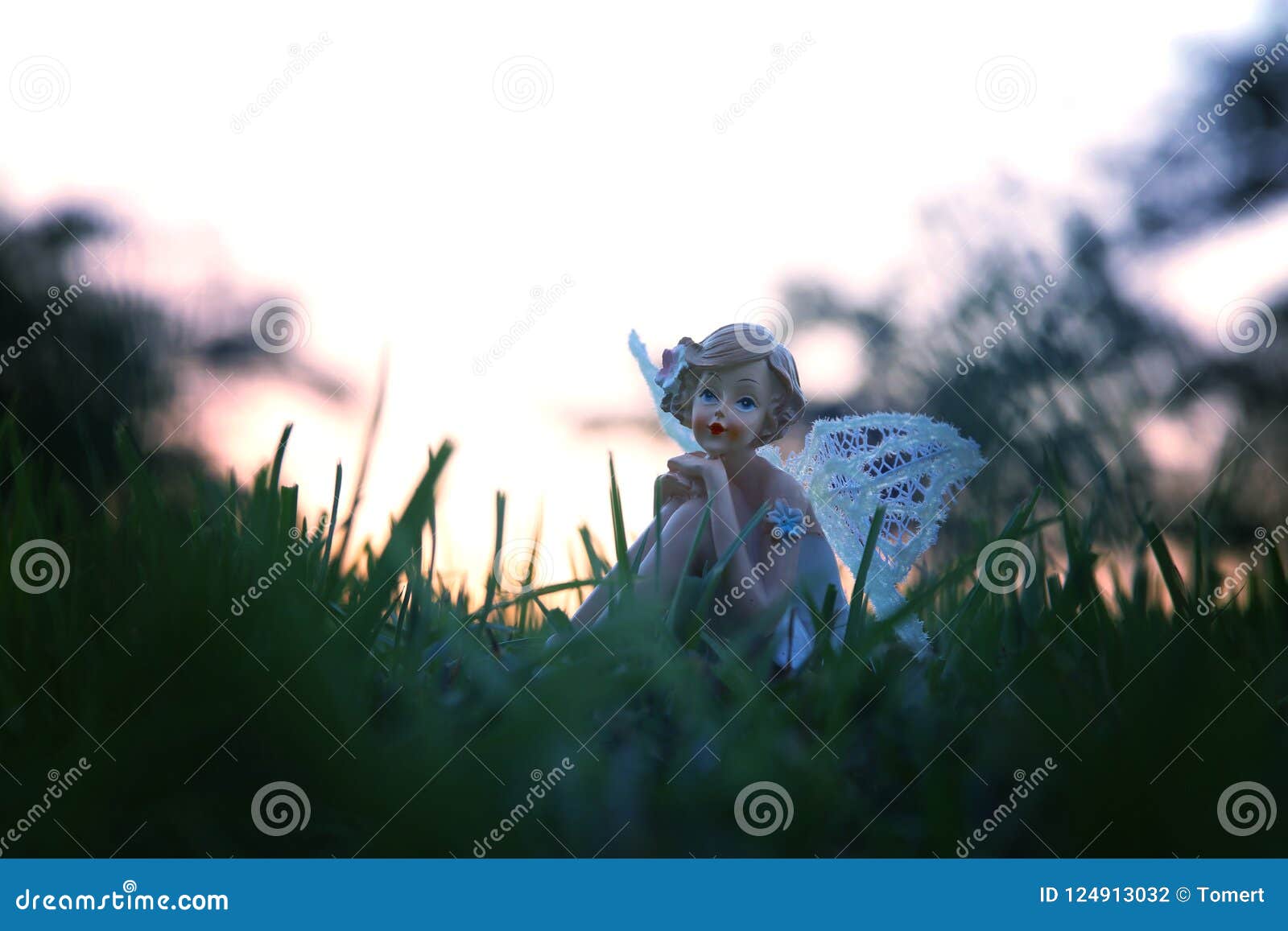Image of Magical Little Fairy in the Forest at Sunset. Stock Photo ...