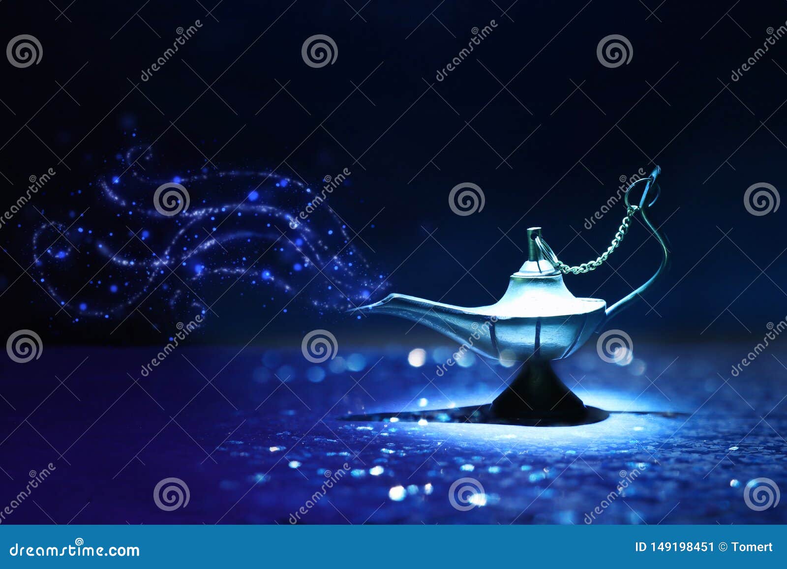 Image of Magical Mysterious Aladdin Lamp with Glitter Smoke. Dark ...