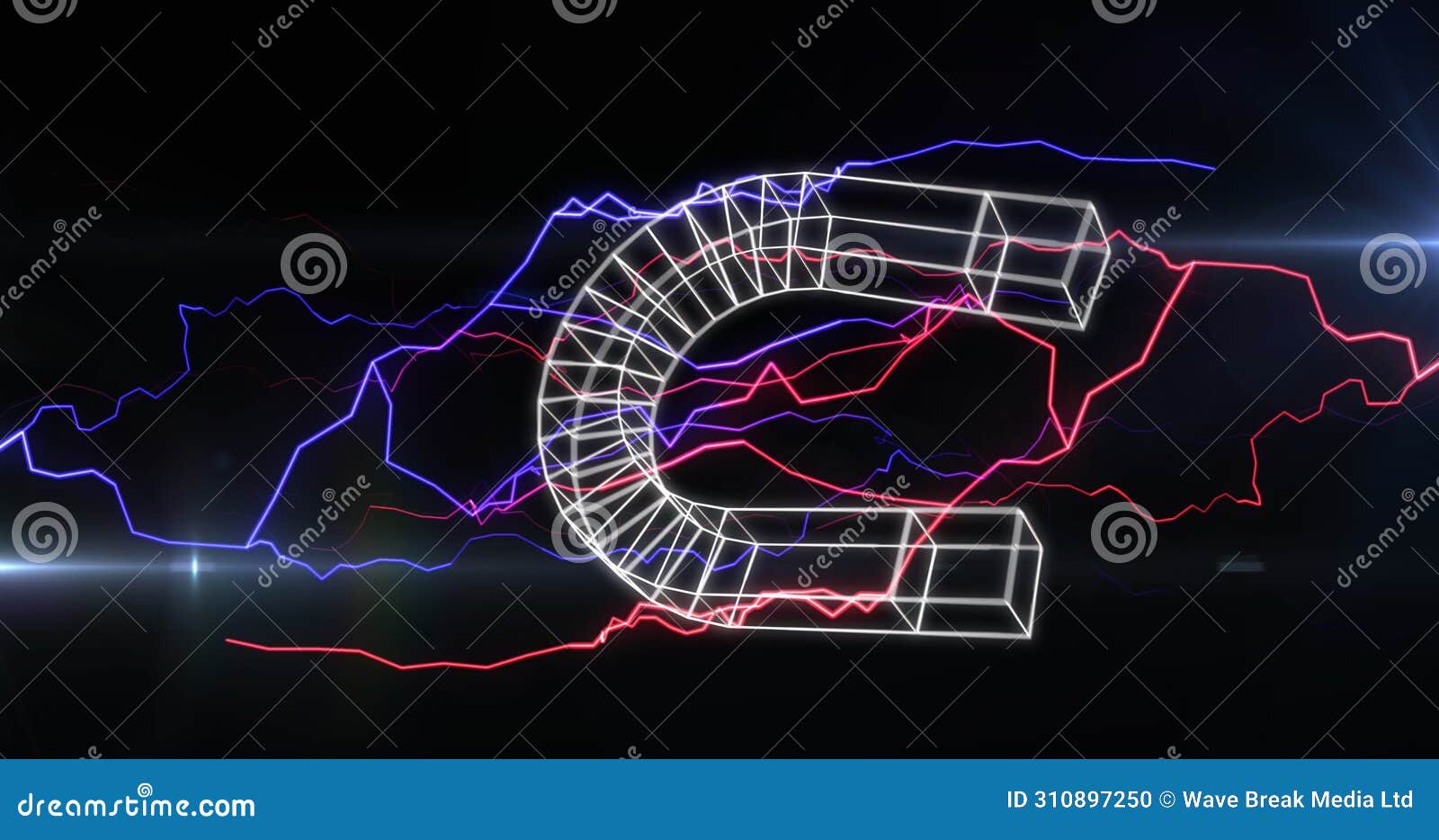 Image of Magnet Icon with Lightning Over Light Trails on Black ...