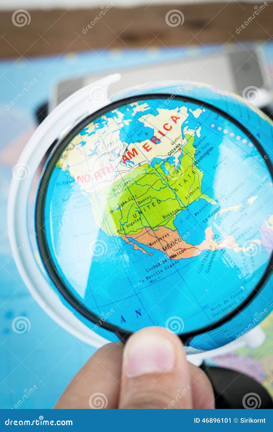 Image of Magnifier Grass on World Map. Stock Image - Image of world ...