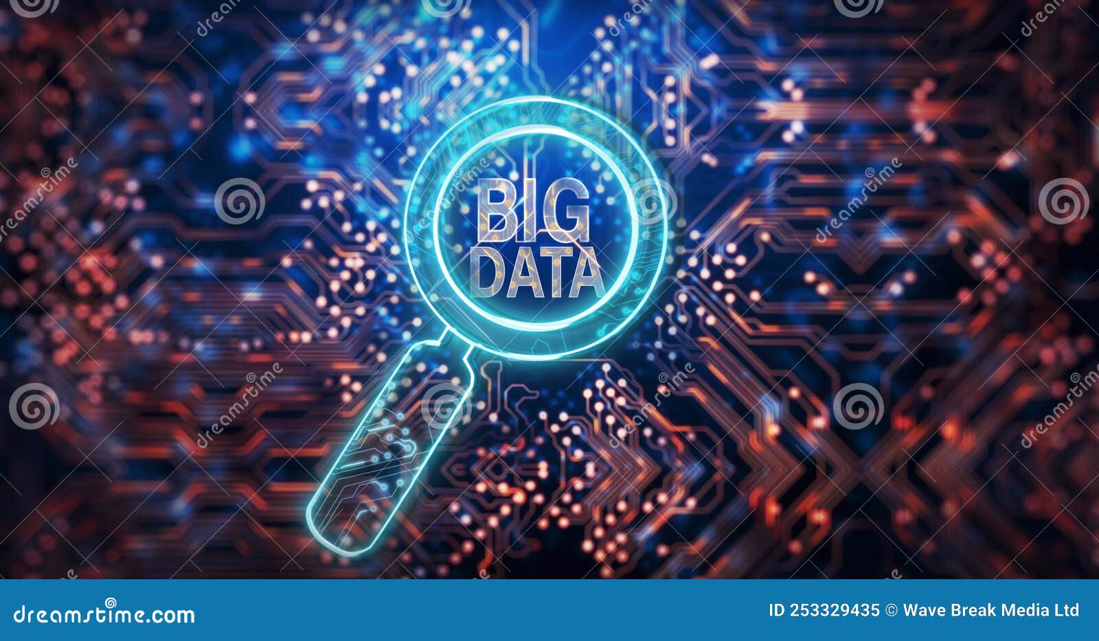 Image of Magnifying Glass with Big Data Text Over Computer Circuit Board Stock Illustration ...