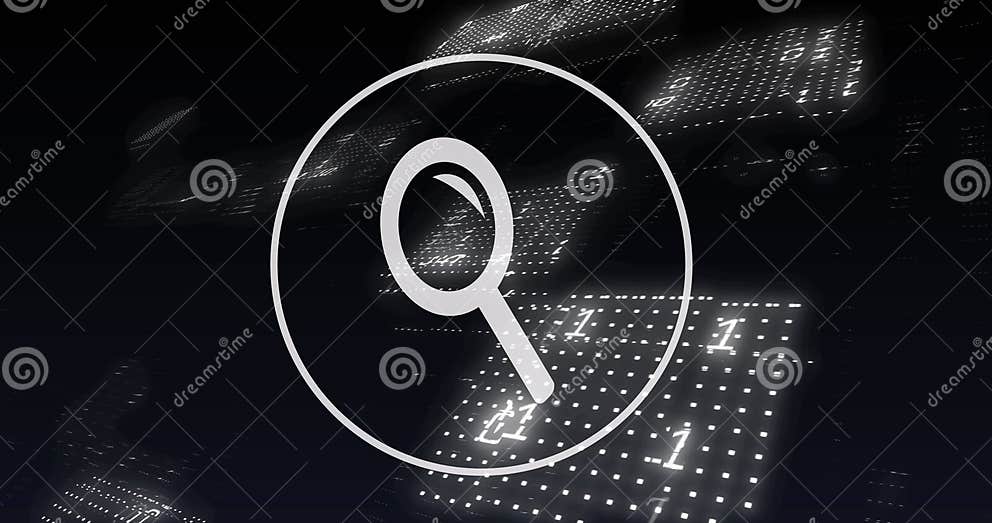 Image of Magnifying Glass Digital Icon, Binary Coding and Data ...