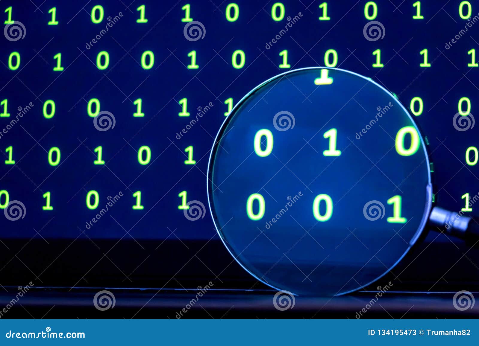 Magnifying Glass Searching for Code from Binary Data Stock Image ...