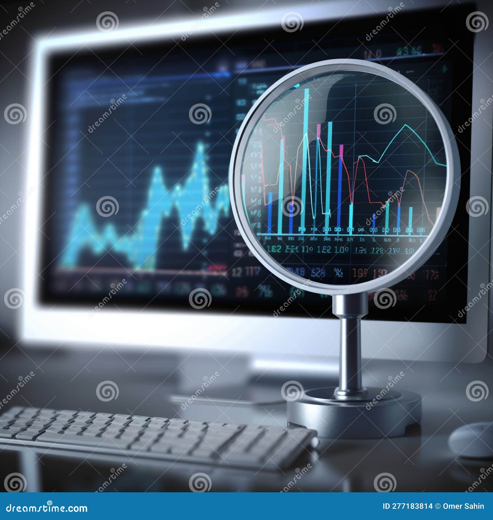 Image of a Magnifying Glass Zooming in on Financial Data Displayed on a ...