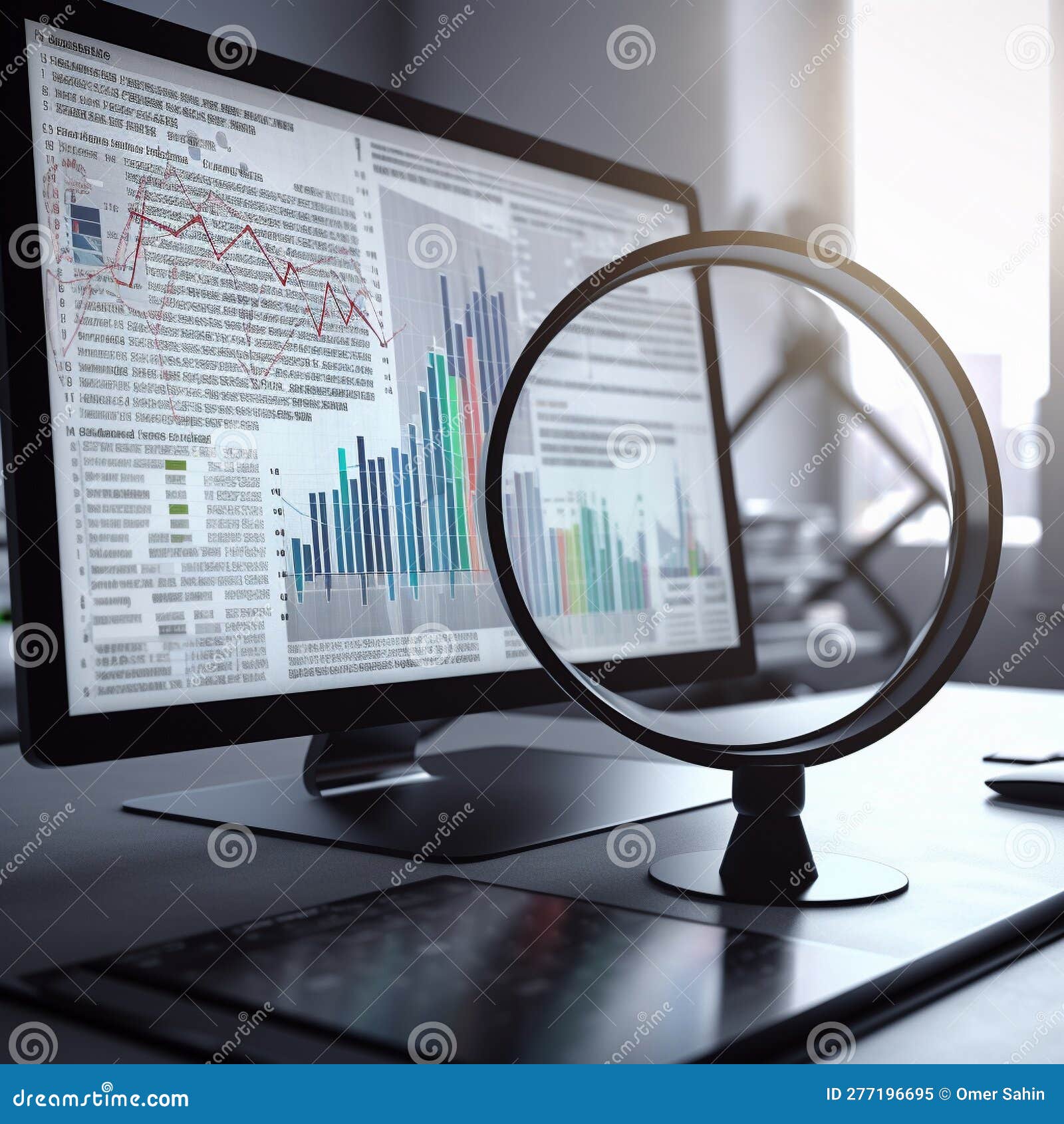 Image of a Magnifying Glass Zooming in on Financial Data Displayed on a ...