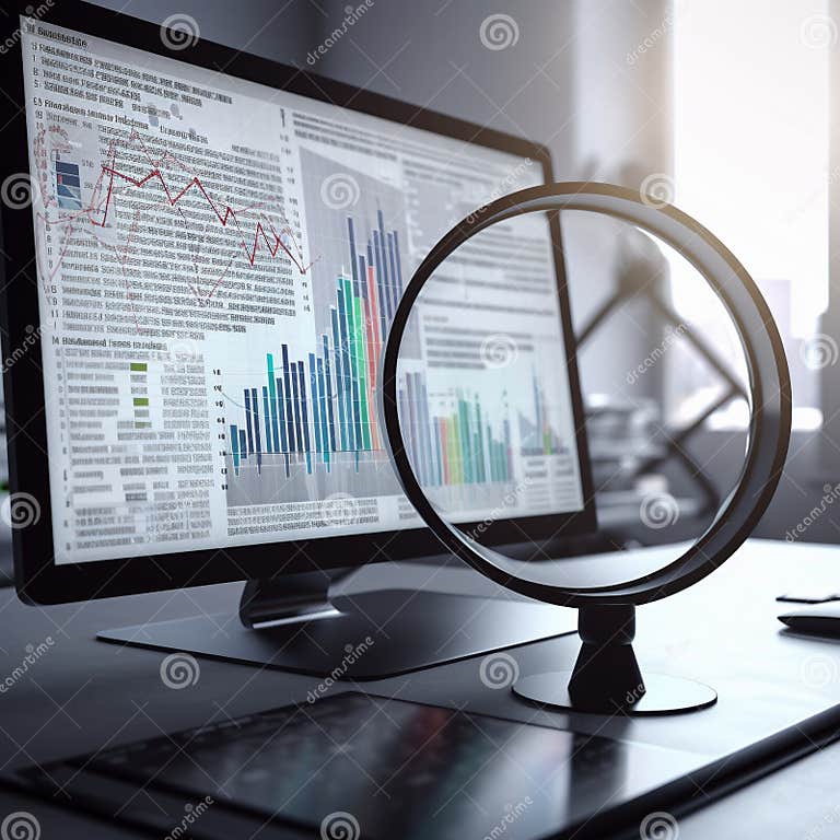 Image of a Magnifying Glass Zooming in on Financial Data Displayed on a ...