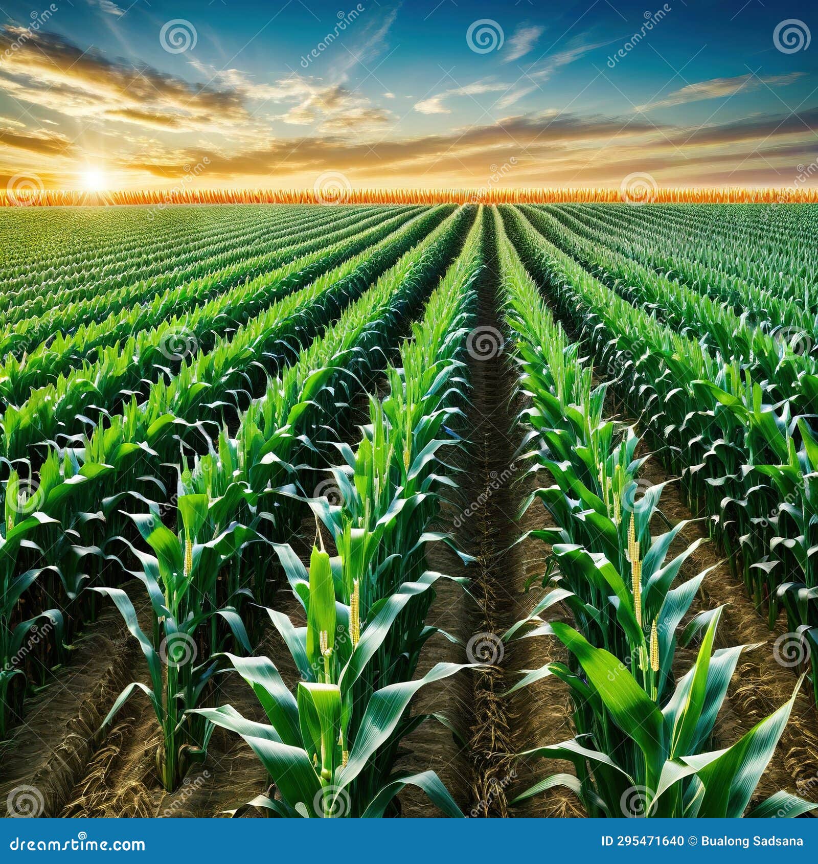Image of Maize Field during with Rows of Tall Corn Stalks Swaying in ...